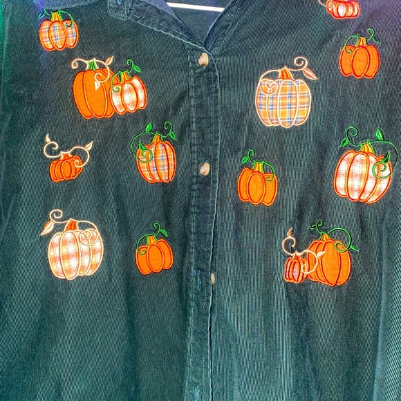 Tops | Vintage Corduroy Embroidered Pumpkin Button Up | Poshmark